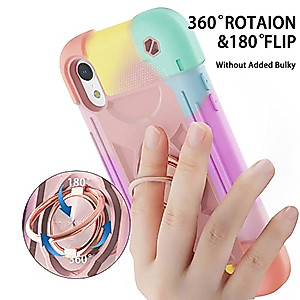 Cookiver for iPhone XR Case 6.1 Inch with Ring Stand, with 2 Pack Glass Screen Protector,Heavy-Duty Shockproof Rugged Military Grade Cover with Magnetic Car Mount for iPhone XR (Rainbow Pink)