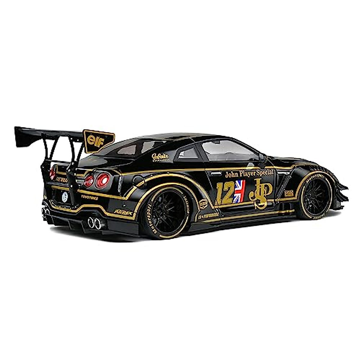 2022 GT-R (R35) RHD (Right Hand Drive) Liberty Walk Type 2" Body Kit #12 Black John Player Special Competition Series 1/18 Diecast Model Car by Solido S1805806