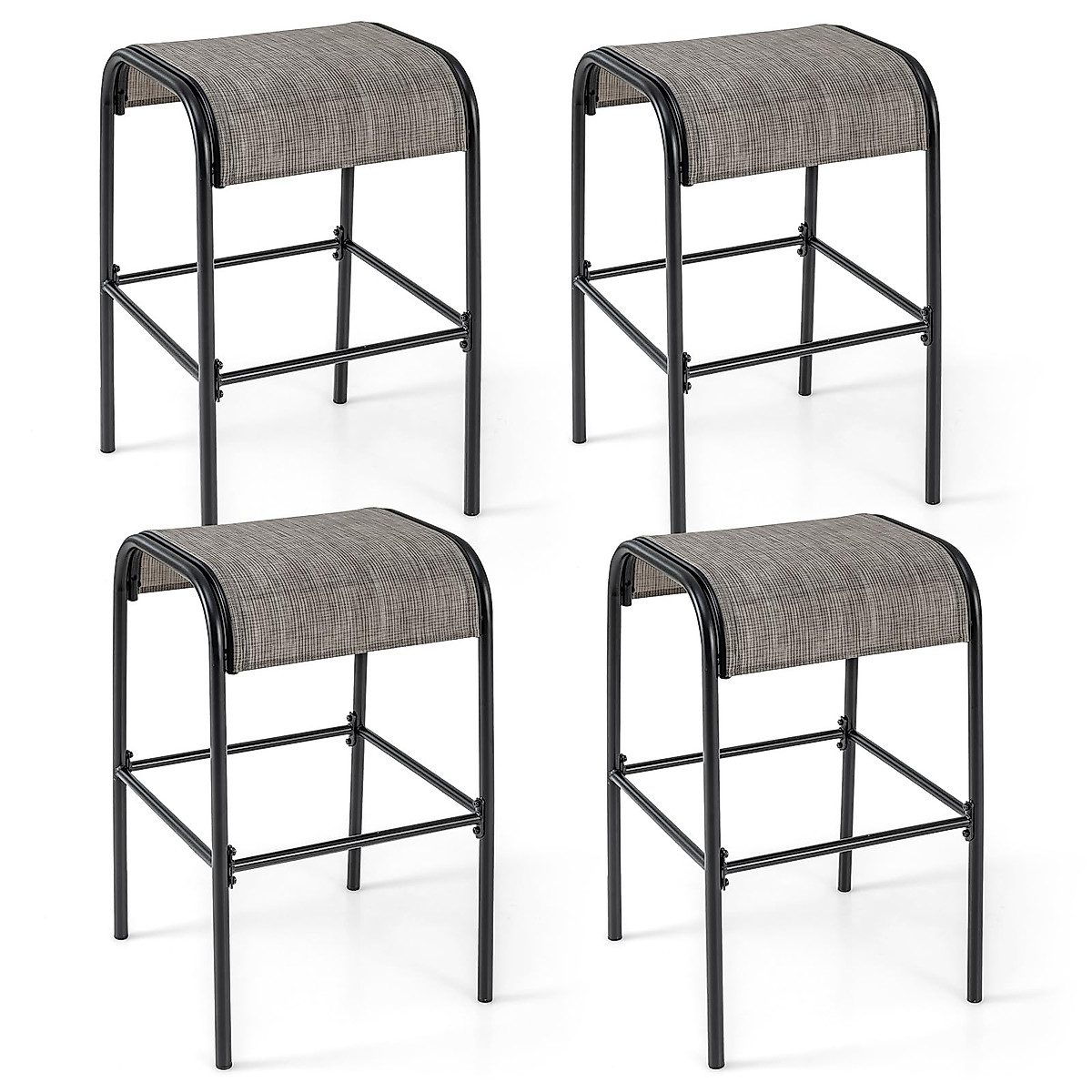 Tangkula Outdoor Bar Stools Set of 4, 30" Bar Height Bistro Stools with Breathable Fabric Seat & Heavy-Duty Metal Frame, Backless Bar Chairs with Curved Seats for Patio, Poolside, Backyard (4, Coffee)
