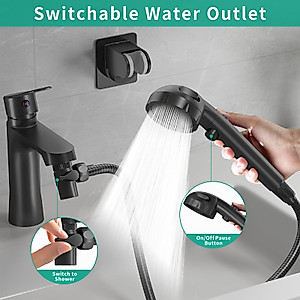 HEROBAI Sink Hose Sprayer Attachment for Faucet, 3 Mode Shower Head Attaches to Tub Faucet with 5 Adapters, High Pressure Shower Head for Bathtub, Handheld Showerhead with Filter (Black)