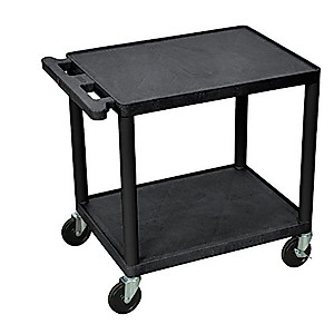 Offex Mobile Electric Multipurpose Utility Storage Audio Video Workstation Cart with 2 Shelves, Black