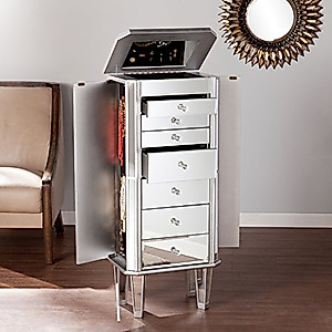 SEI Furniture Mirrored Jewelry Armoire Southern Enterprises Margaux MirroredArmoire, Silver, (AMZ2157SJ)