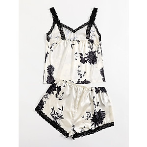 Floerns Women's Plus Size Contrast Lace Camisole and Shorts Pj Set Sleepwear Black and White 3XL