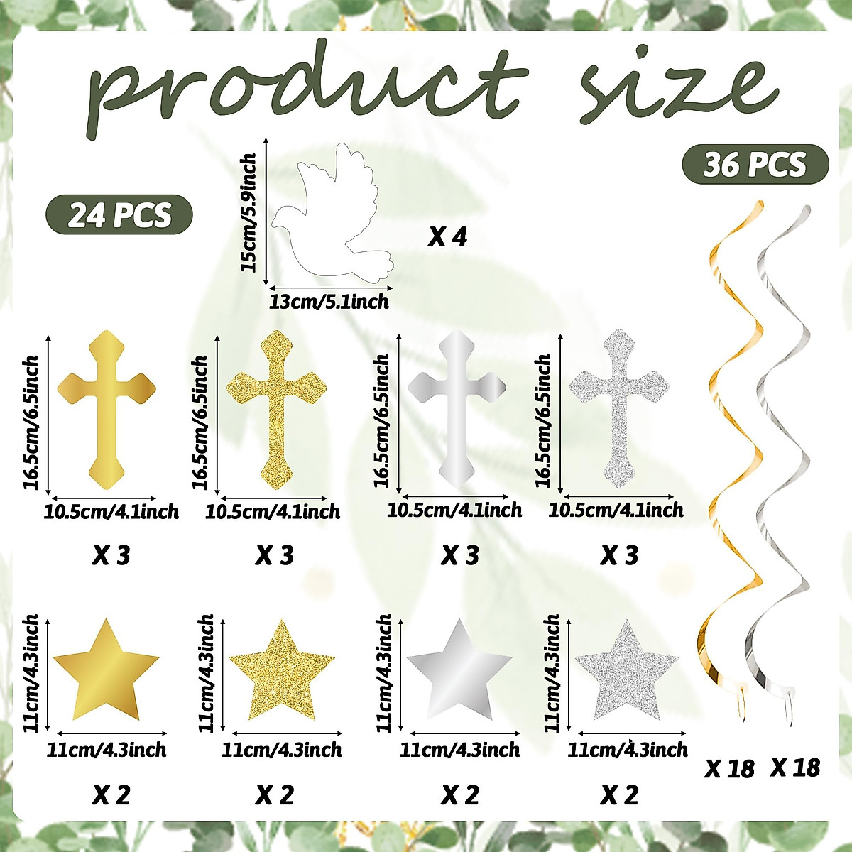 60 Pcs First Communion Hanging Swirls God Bless Baptism Decorations Gold and White Peace Pigeon Cross Swirls for Spring Wedding Bridal Baby Shower Birthday Religious Christian Tea Party Decorations