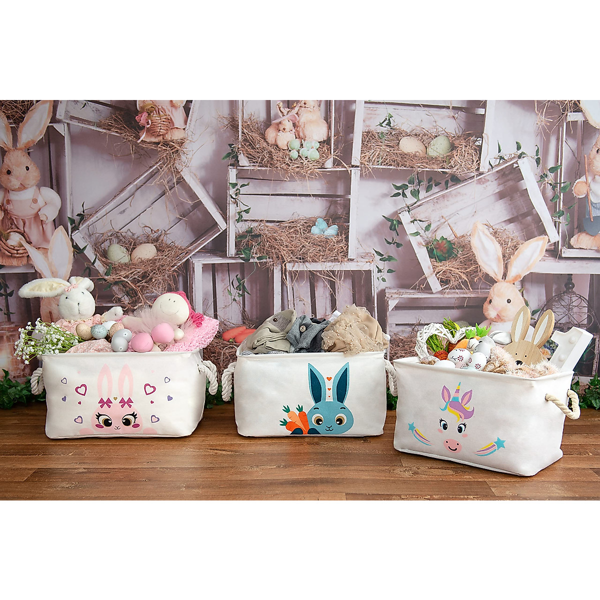 Kazulo Pink Bunny Easter Basket For kids, Rectangle Rabbit Basket, Easter Basket for Girls, Egg Hunt Bag For Boys and Girls,, Kids Easter Basket, Bunny Basket (Pink Bunny)