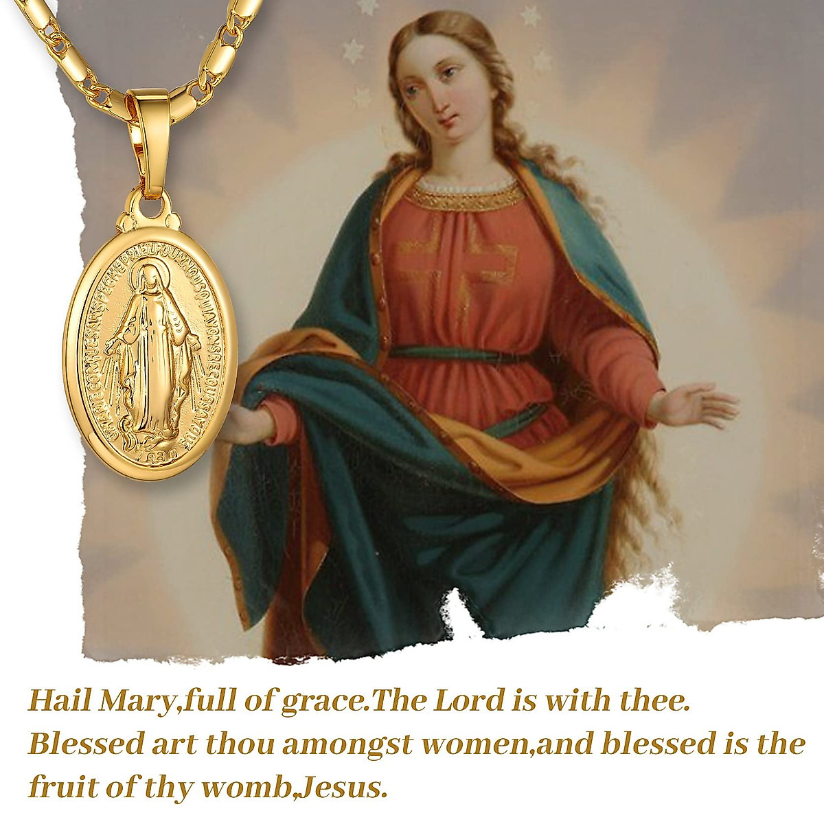 GOLDCHIC JEWELRY Gold Blessed Our Lady Of Guadalupe Pendant Necklace for Women, 18k Gold Plated Mary Medallion Necklace, Medal Necklace For Women Men-With Gift Box
