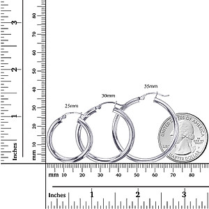 14k White Gold Solid Polished Round Hoop Earrings for Women | 3mm Thick | Classic Style | Round Hoop Earrings | Secure Click-Top | Shiny Polished Earrings, 3x25mm