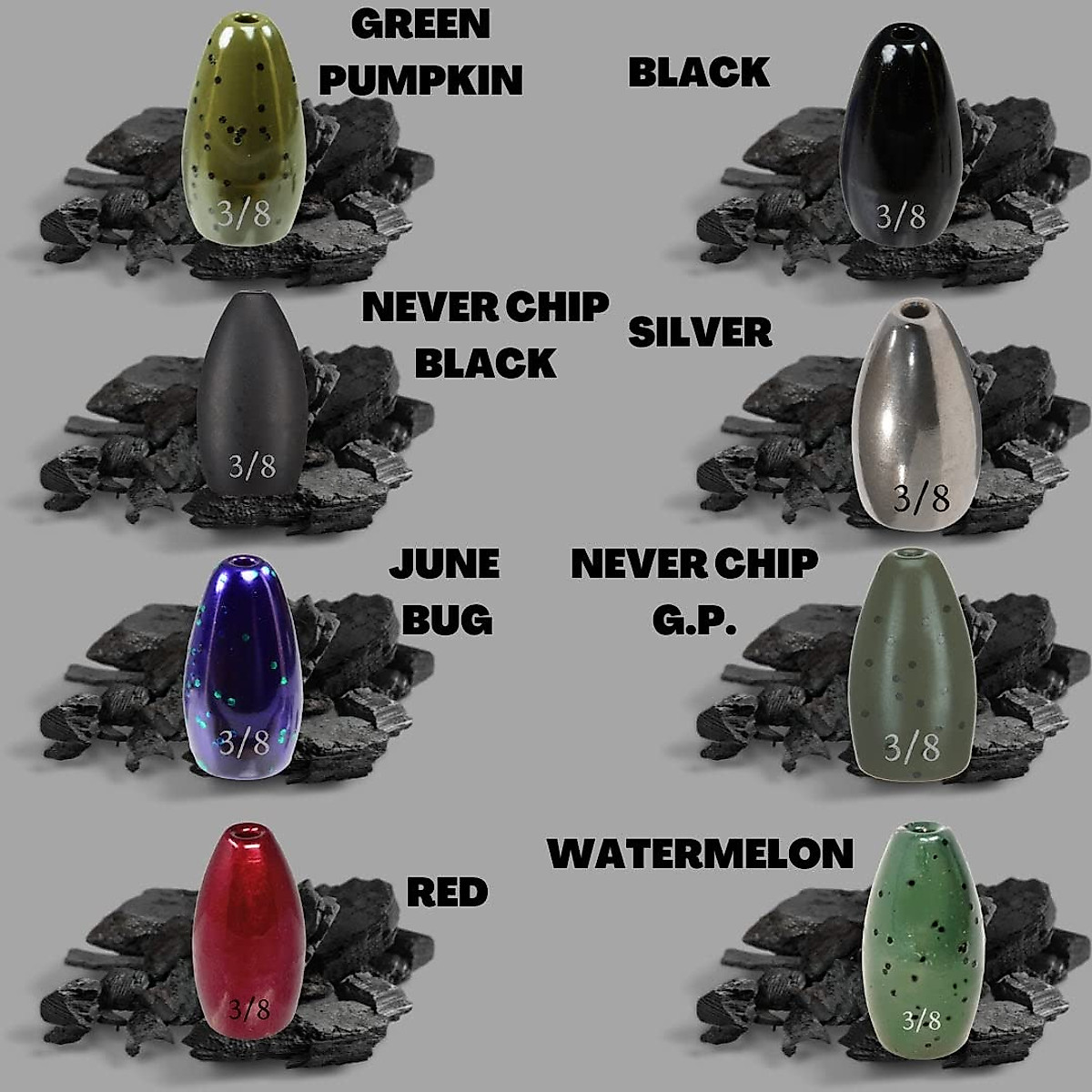 Reaction Tackle Tungsten Flipping Weights Sinkers - 3/8 Never Chip Green Pumpkin