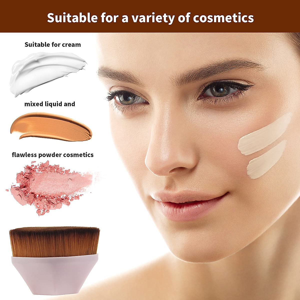 BEAHOT 4 Pack Foundation Makeup Brush - Flat Top Travel Kabuki Brush Momma Brush for Blending Liquid, Cream or Flawless Powder Cosmetics with Protective Case, Easy to Carry Make up Brush