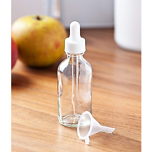JUVITUS 2 oz Clear Glass Boston Round White Dropper Bottle (12 pack) + Funnel