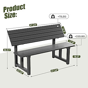 TECSPACE Aluminum Outdoor Convertible Bench Black, Total 400 LBS Load Capacity Bench Light Weight, All-in-one Table & Bench, Multi-Functional Outdoor Bench/Work Table for Park Garden, Patio and Lounge