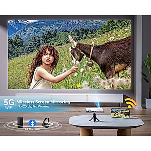 Mini Projector 4K, GooDee 1080P Support Pocket DLP Projector with WiFi and Bluetooth, Pico Portable Outdoor Movie Projector with Tripod&Bag, Video Rechargeable Battery Short Throw for iPhone/Android