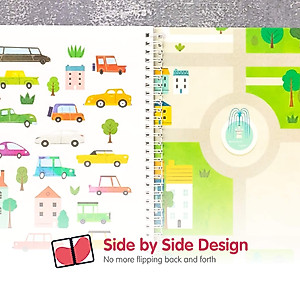 Sticker Book for Kids 2-4, 500+ Kids Stickers, Cars, Trucks, Planes & Trains 12 Coloring Pages 12 Side by Side Scenes, Fun Toddler Travel Activity Coloring and Sticker Books for Ages 4-8 + 8-10