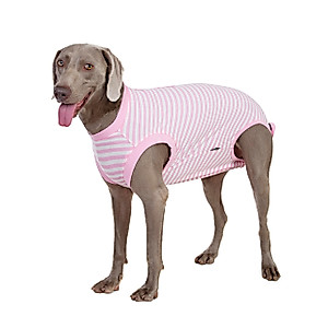 Wabdhally Dog Surgery Recovery Spay Suit,Surgical Suit for Medium Female Dogs,Soft Combed Cotton,Striped Pink Zipper Onesie M