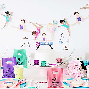 BANBALLON 98 Gymnastics Party Favors, Gymnastics Keychain Goodie Bags with Rubber Bracelets, Button Pins, Bags and Stickers for Gymnastics Theme Birthday Party Supplies Baby Shower Holiday