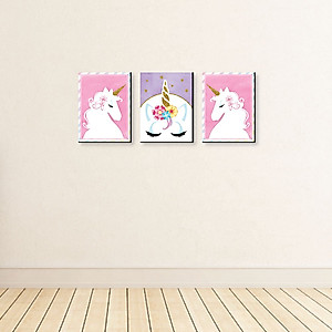 Big Dot of Happiness Rainbow Unicorn - Baby Girl Nursery Wall Art and Kids Room Decorations - Gift Ideas - 7.5 x 10 inches - Set of 3 Prints
