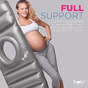 HOLO The Original Inflatable Pregnancy Pillow, Pregnancy Bed + Maternity Raft Float with a Hole to Lie on Your Stomach During Pregnancy, Safe for Land + Water, Silver
