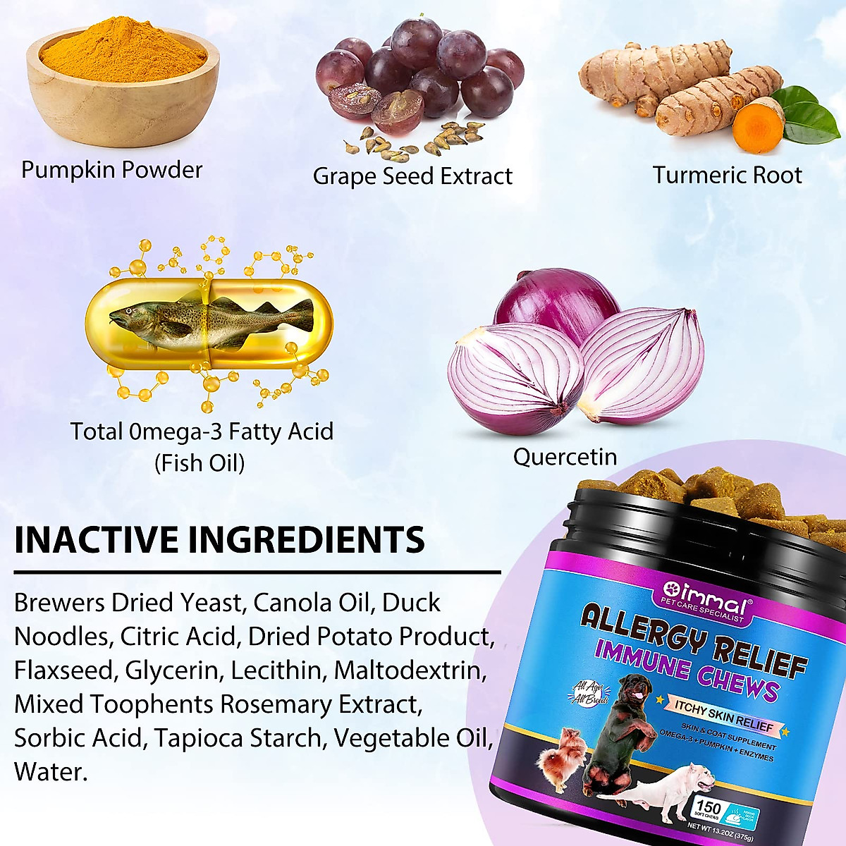 PLSHSBSE Dog Allergy Relief, Dog Itchy Skin Relief Treats with Fish Oil, Omega 3, Itch Relief Chews for Dogs Seasonal Allergy, Anti Itch for Dogs Allergy Support Supplement (150PCS)