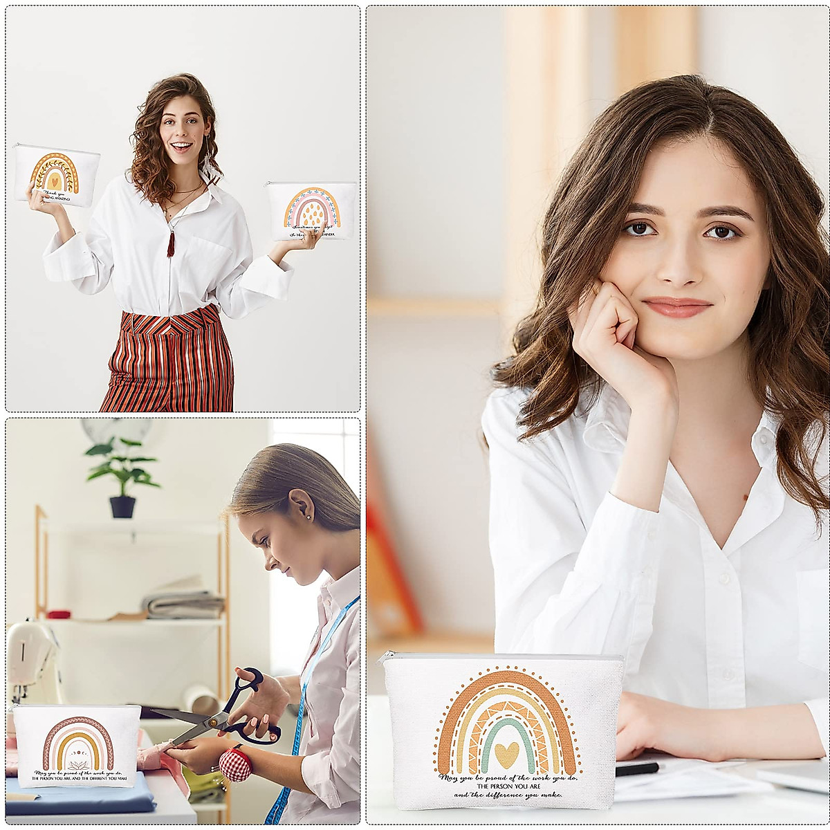 Sieral 20 Pcs Canvas Makeup Bags Bulk Inspirational Cosmetic Bag Pouch with Zipper for Women Employee Appreciation Thank You Gifts for Coworker Staff Medical Assistant Nurse(Rainbow)