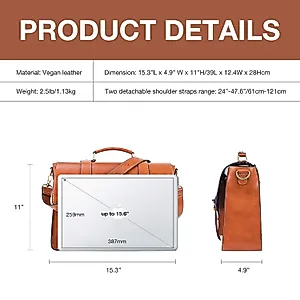 ECOSUSI Backpack for Women Briefcase Messenger Laptop Bag Vegan Leather Satchel Work Bags Fits 15.6 inch Laptops, Brown