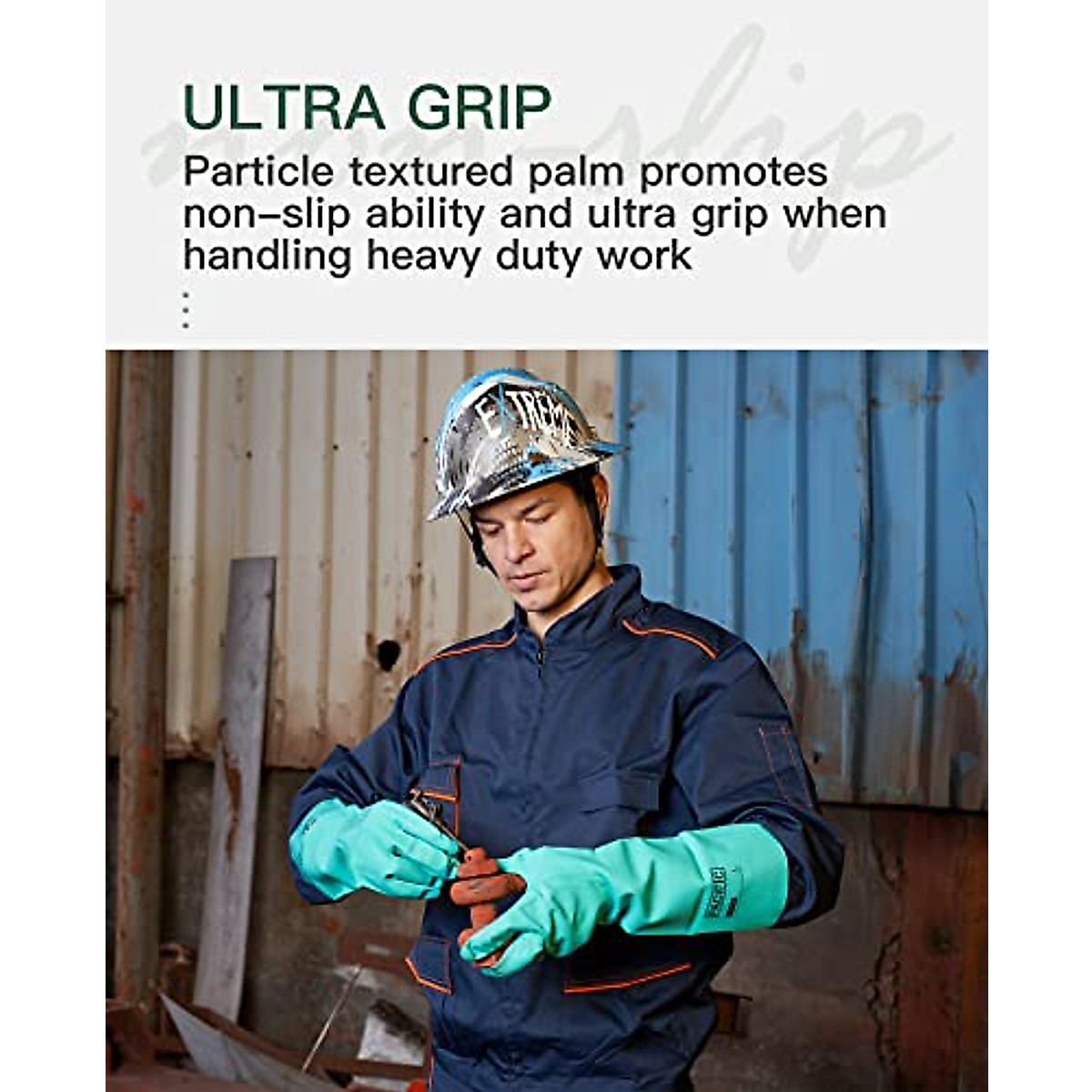 PACIFIC PPE 2 Pairs Nitrile Chemical Resistant Gloves, Flocked, Resist Strong Acid, Alkali, 15 mil, 12.6", X-Large