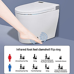 Smart Bidet Toilet Elongated One Piece Modern Design, Automatic Flushing, Heated Seat with Integrated Multi Function, Remote Control