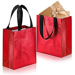 Dicunoy 40 Pack Reusable Gift Bags with Handles, Glossy Grocery Shopping Bags, Medium Size Stylish Bag for Wedding, Foldable Non-woven Red Tote Bags for Bridal Shower, Birthday, Hoilday Party Favors