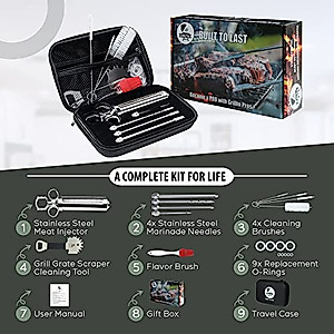 Grillin Pros Advanced Meat Injector Kit for Smoking & Grilling, Stainless Steel Large 2 Oz Syringe + Measuring Window for Cooking BBQ, Brisket, Turkey - Inject Marinade or Seasoning for Tender Flavor