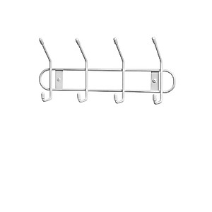 Spectrum Diversified 4 Mounted Double Hook, Sturdy Steel Wall Storage, Coat Rack with Rubberized Ends, Closet & Garage Organization, White