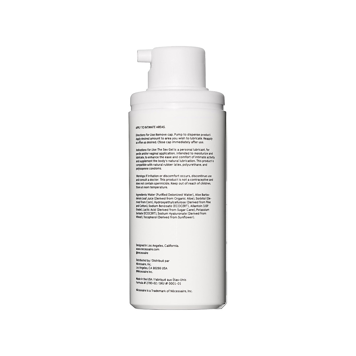 Nécessaire The Sex Gel. Water-Based Personal Lubricant. Hyaluronic Acid + Lactic Acid. No Fragrance Added. Non-Staining. Safe for Toys + Condoms. 50 ml / 1.7 fl oz.