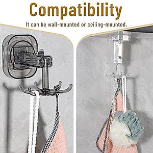 Fischuel Bathroom Wall and Ceiling Rotary Hook, 6 Claws Swivel Hook Shower Hanger, Compatible with Bathroom, Dressing Table, Entryway Storage (Colorless)