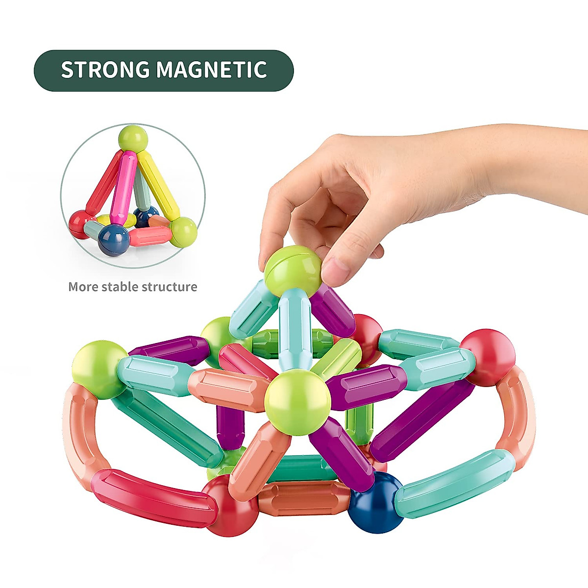 Jofarstep Magnetic Balls and Rods Set, Magnetic Building Set, Magnetic Balls and Sticks - Featuring Safe, Extra-Strong, Montessori Toys STEM Stacking Toys for Boys & Girls 3+ (42 PCS)