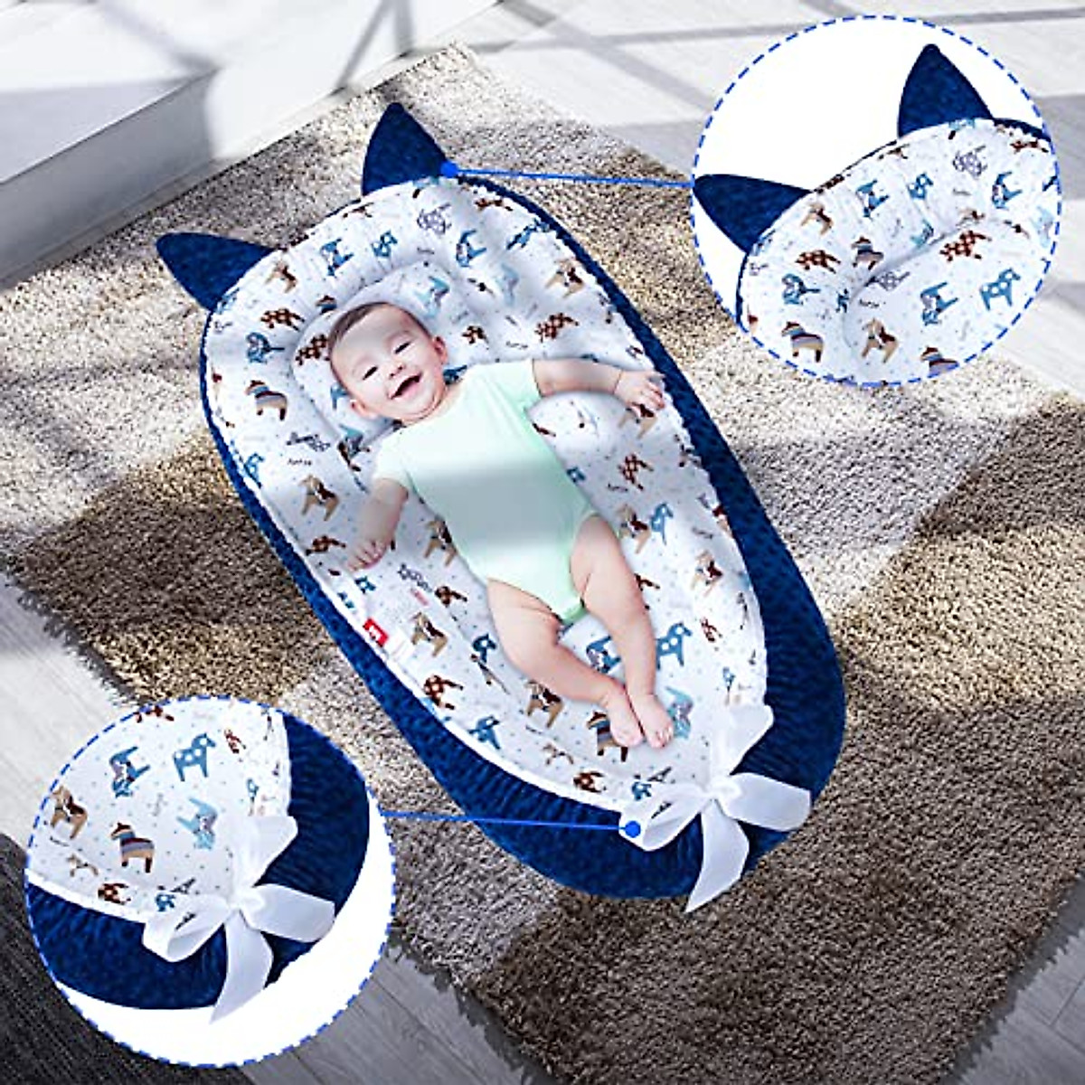 Baby Lounger Cover for Baby 0-12M Baby Nest Co-Sleeping, Soft Breathable Cotton Adjustable Newborn Bassinet Mattress Portable Infant Floor Seat Baby Registry Search (B)