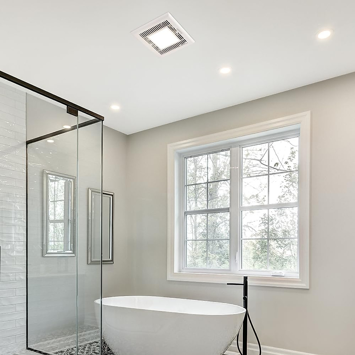 Maxxima Luvoni 70 CFM Bathroom Exhaust and Ventilation Fan - 3000K Warm White 600 Lumen LED Light, Quiet 2 Sones Operation, White Grill Ceiling Fan