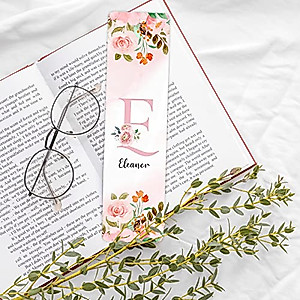 Personalized Bookmark Customized Name Initial Text Monogram Bookmarks Custom Flower Floral Markers Metal Ruler Ornament Gifts for Book Lovers Mom Dad Reader On Birthday Christmas Day, Multicolored