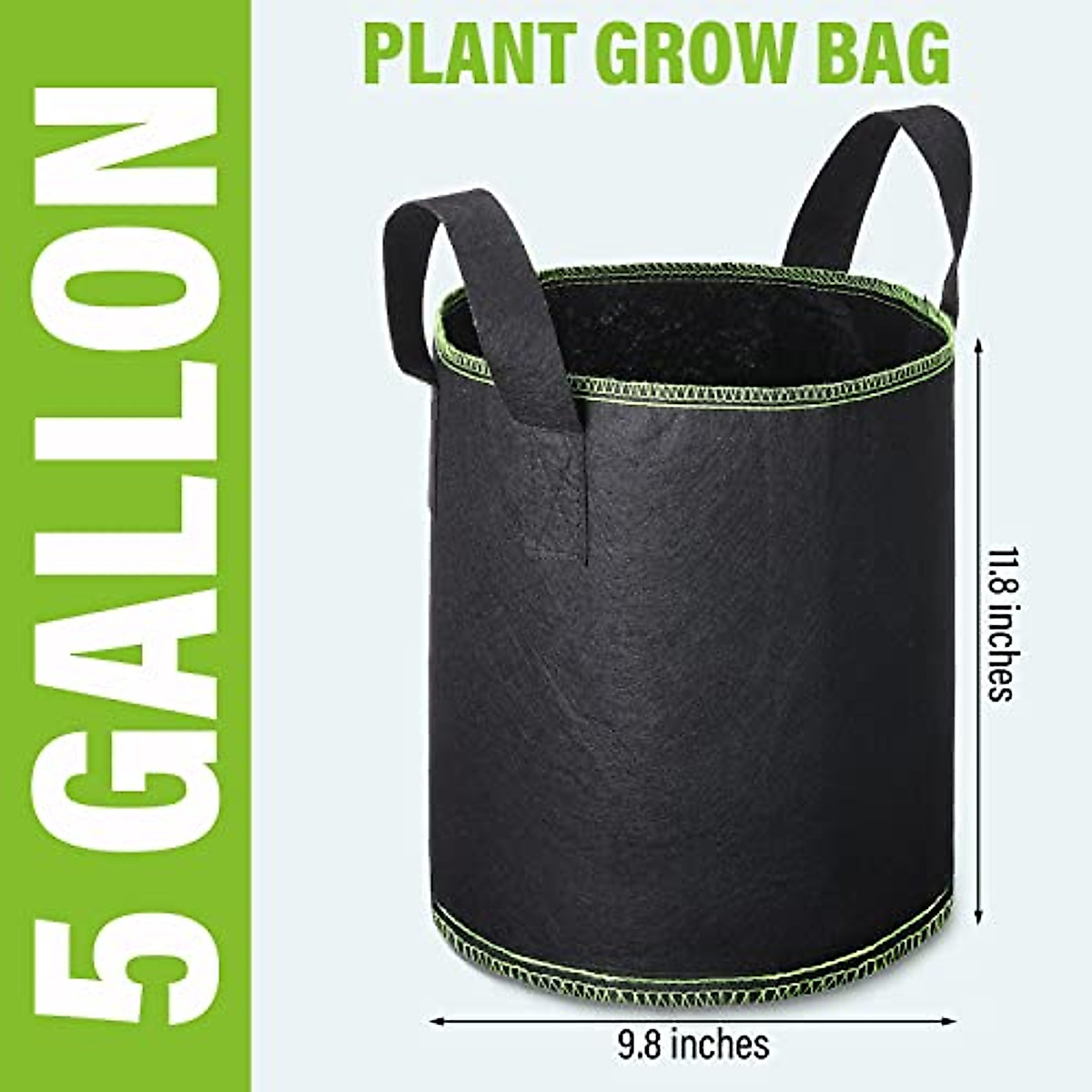 Mimorou 40 Pack 5 Gallon Fabric Grow Bags Nonwoven Aeration Fabric Pots with Handles Heavy Duty Thickened Aeration Container for Garden and Planting Vegetable Flowers, Black with Green, Black,green