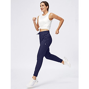G Gradual Women's Joggers Pants with Zipper Pockets Stretch Tapered Athletic Joggers for Women Lounge, Jogging, Workout (Navy, Large)