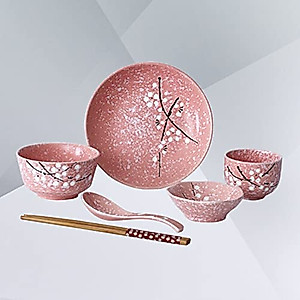 BESTONZON 6pcs Japanese Ceramic Tableware Set Household Ceramic Dinnerware Set (Pink)