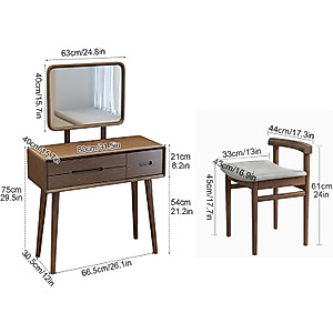 ZUMAHA Estiloso Wooden Vanity Desk, Makeup Vanity Set with Height Adjustable Mirror, Padded Chairs, Vintage Dressing Table for Women Bedroom Elegante