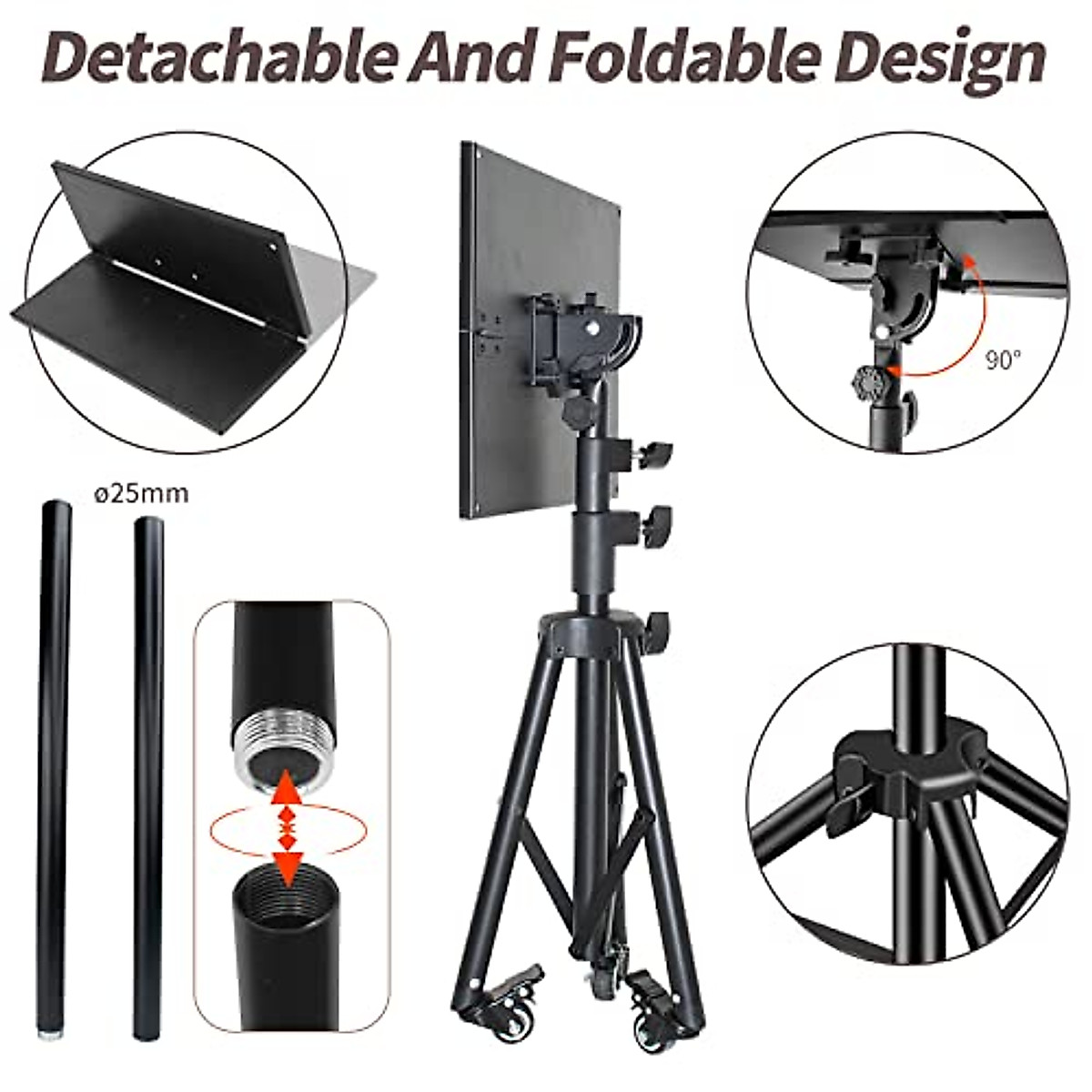 PPH-Sisy Projector Stand with Wheels,Foldable Laptop Tripod Adjustable Height Projector Tripod Stand 29 to 73 Inch with Removable Mouse Tray and Phone Holder for Office ,Home, DJ Racks