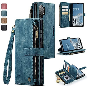 REEGINCH Samsung Galaxy A13 5G Case, Samsung A13 4G Wallet Case for Women Men, Durable PU Leather Case Magnetic Flip Zipper Card Holder Wristlet Strap Kickstand Phone Case for Samsung Galaxy A13, Blue