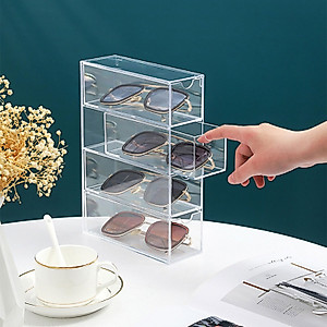 BYNNIX Transparent Dustproof Sunglasses Storage Box With 4 Layer Acrylic Drawers Eyewear Organizer Container Holder Eyewear Accessories Holder