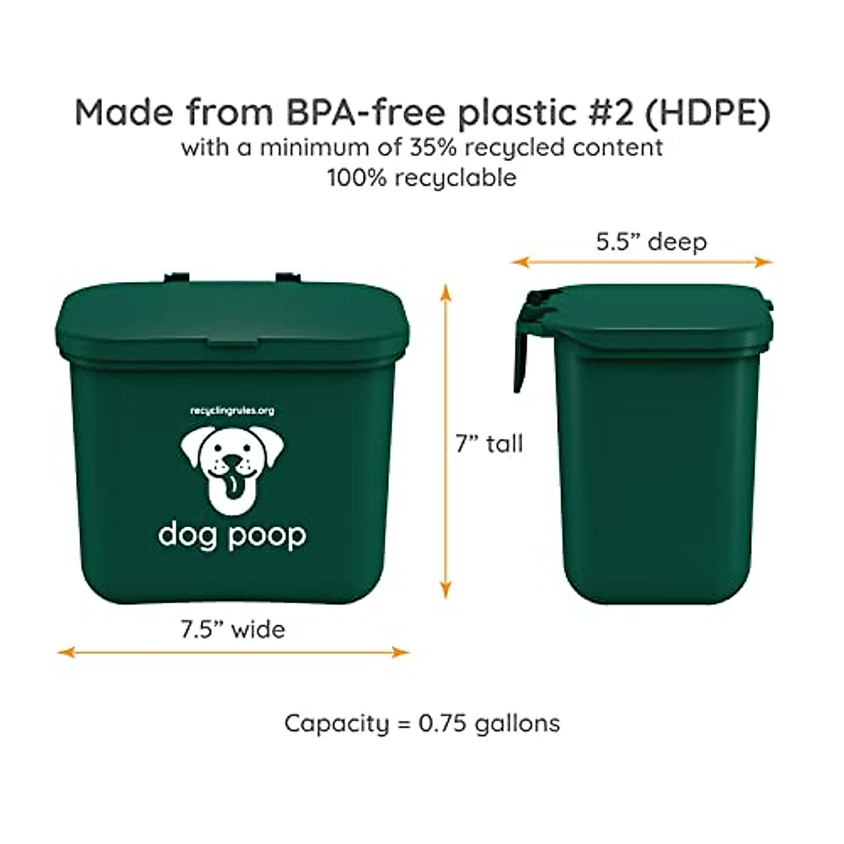 Recycling Rules Hanging Wastebasket for Dog Poop in Green