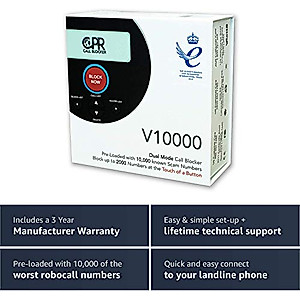 CPR V10000 - Landline Phone Call Blocker with Dual Mode Protection. Pre-Loaded with 10,000 Known Robocall Scam Numbers - Block a Further 2,000 Numbers at a Touch of a Button