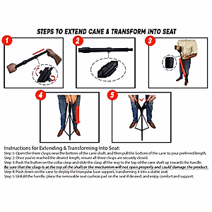 Darza Adjustable Cane with Seat, Walking Stick with Seat, Cane Stool, Lightweight Aluminum and Ergonomic Design, Includes Removable Cushion and Carry Bag with Pocket Storage