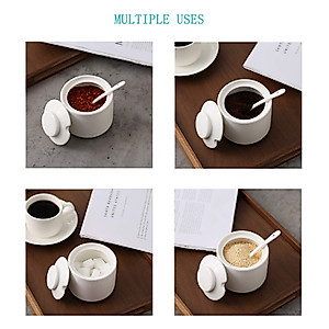 ONTUBE Ceramic Condiment Jar Set of 3 with Tray, Condiment Pot With Spoon and Lid, Seasoning Box,Sugar Bowl, 8oz (White)