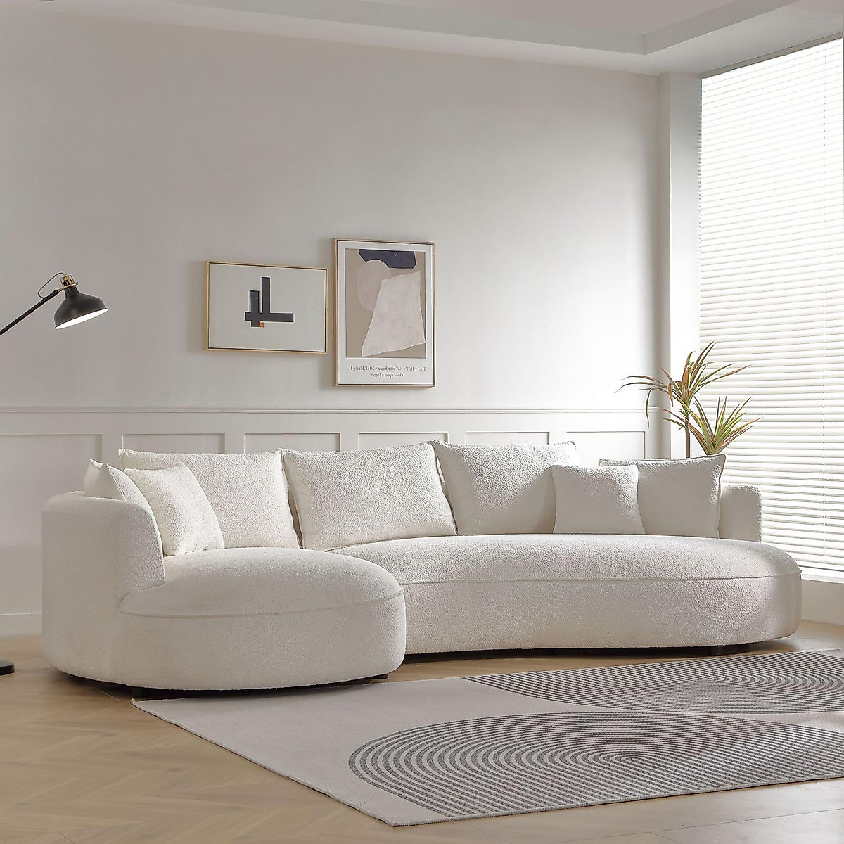 KEVINSPACE 125" Curved Sofa Modern Curved Couch Living Room Modular Sectional Sofa Set 4 Seat Cream Sofa Mid Century Upholstered Couch Boucle Fabric Sofa for Bedroom Apartment Left Hand Facing