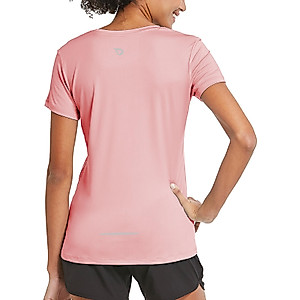 BALEAF Women's Short Sleeve Running Workout Shirts Athletic Tops Lightweight Quick Dry Training Yoga Crewneck Pink L