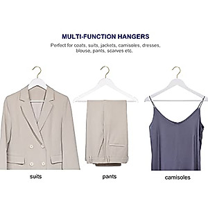 Amber Home Solid Wood Suit Coat Hangers 30 Pack, Smooth White Finish Wooden Dress Hangers with Non Slip Pant Bar, Clothes Hangers with Gold Hook & Notches for Jacket, Pant, Shirt (White+Gold, 30)