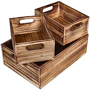 Wooden Crates with Handles for Display,Home Organizer , wooden crate set for Pantry organizer Storage, Closet, Arts & Crafts,decorative box, Wood Rustic Decor Farmhouse Boxes,storage boxset of 3 Brown